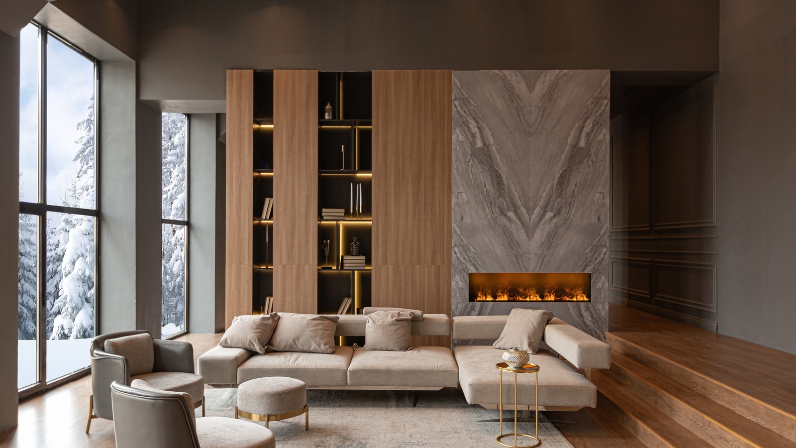 Luxury Living Room With Fireplace