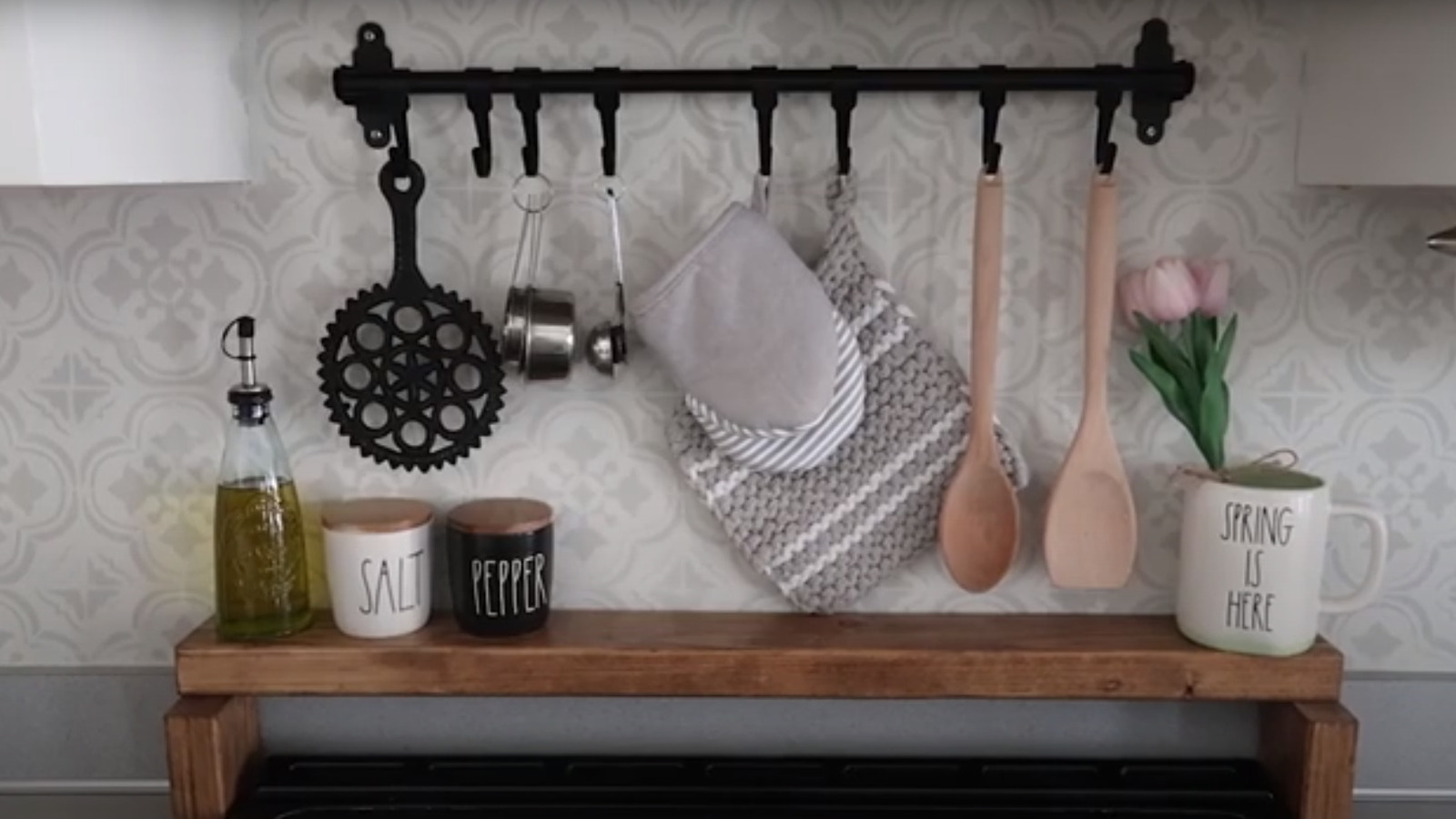 Use Scrap Wood To DIY A Beautiful Stove Shelf For Extra Kitchen Storage